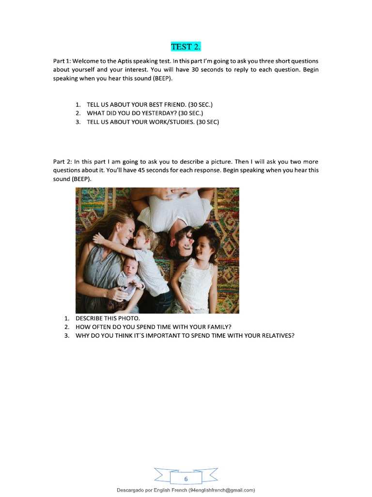 Speaking Test Aptis 2 | PDF