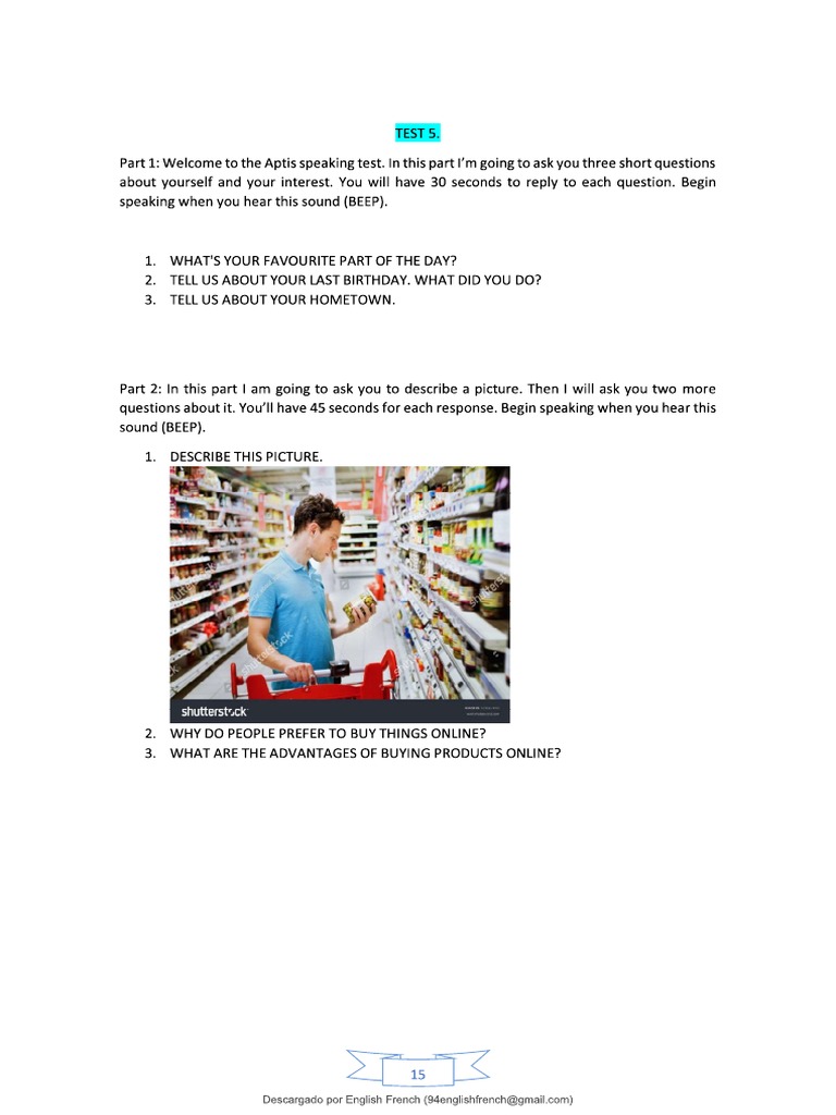 Speaking Test 5 Aptis | PDF