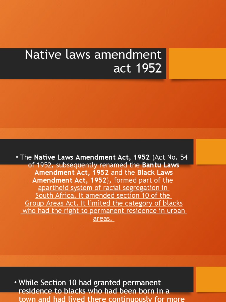 Native Laws Amendment Act 1952 Overview | PDF