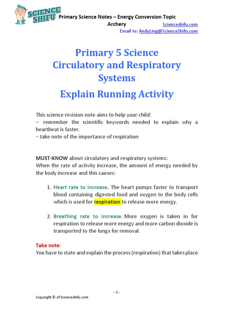 P5 Science - Circulatory and Respiratory Systems - Explain Running ...
