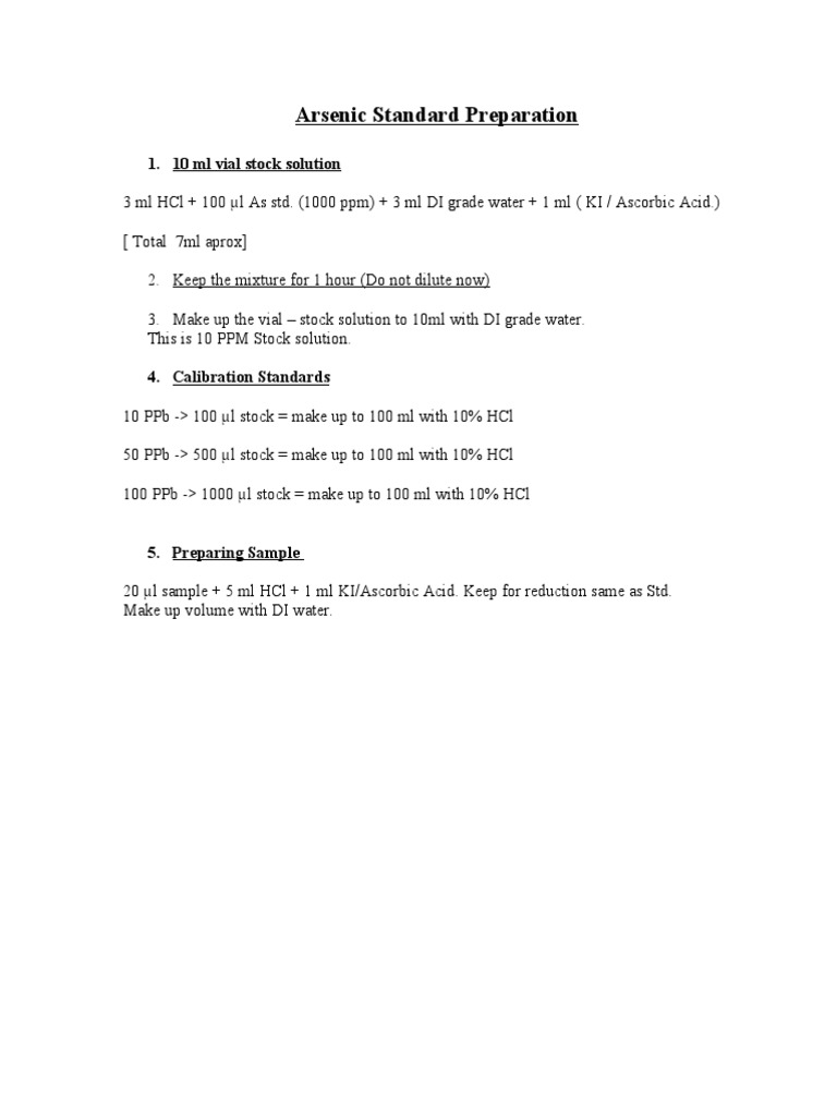 Arsenic Standard Preparation | PDF