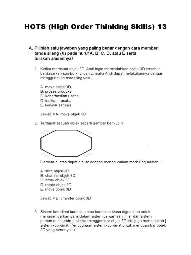 Soal HOTS 3D Modelling dan Koordinat | PDF