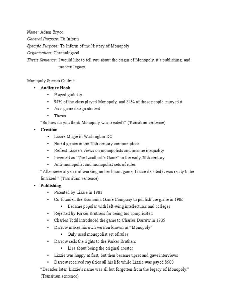 Monopoly Speech Outline 4th Draft | PDF