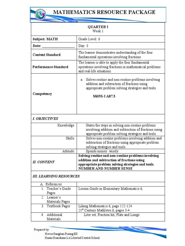 Math6 Q1 Week1 Day3 | PDF | Learning | Behavior Modification