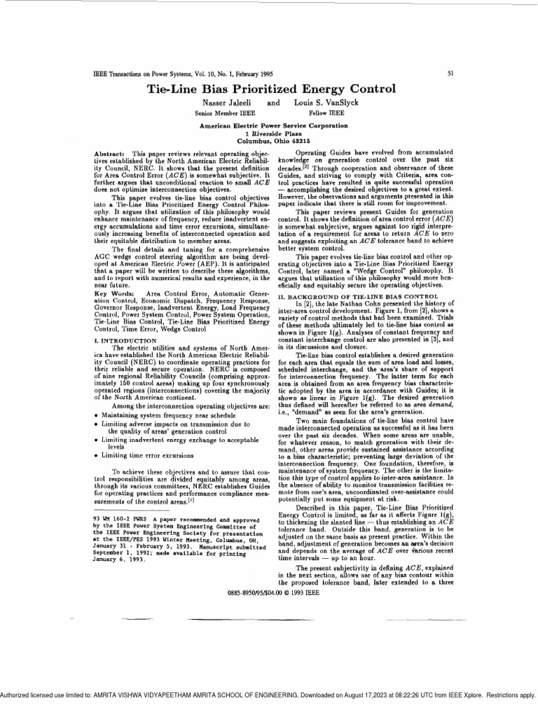 Tie-Line Bias Prioritized Energy Control | PDF