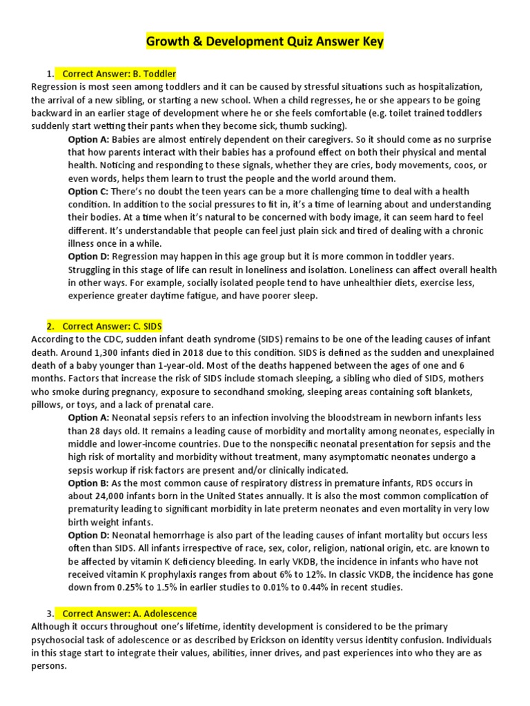 Growth & Development Quiz Key | PDF | Self-Improvement | Lifestyle