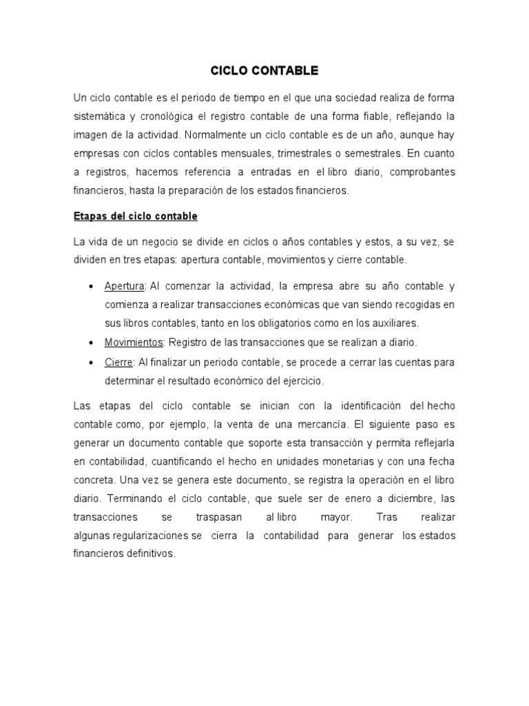 Ciclo Contable Resumido | PDF