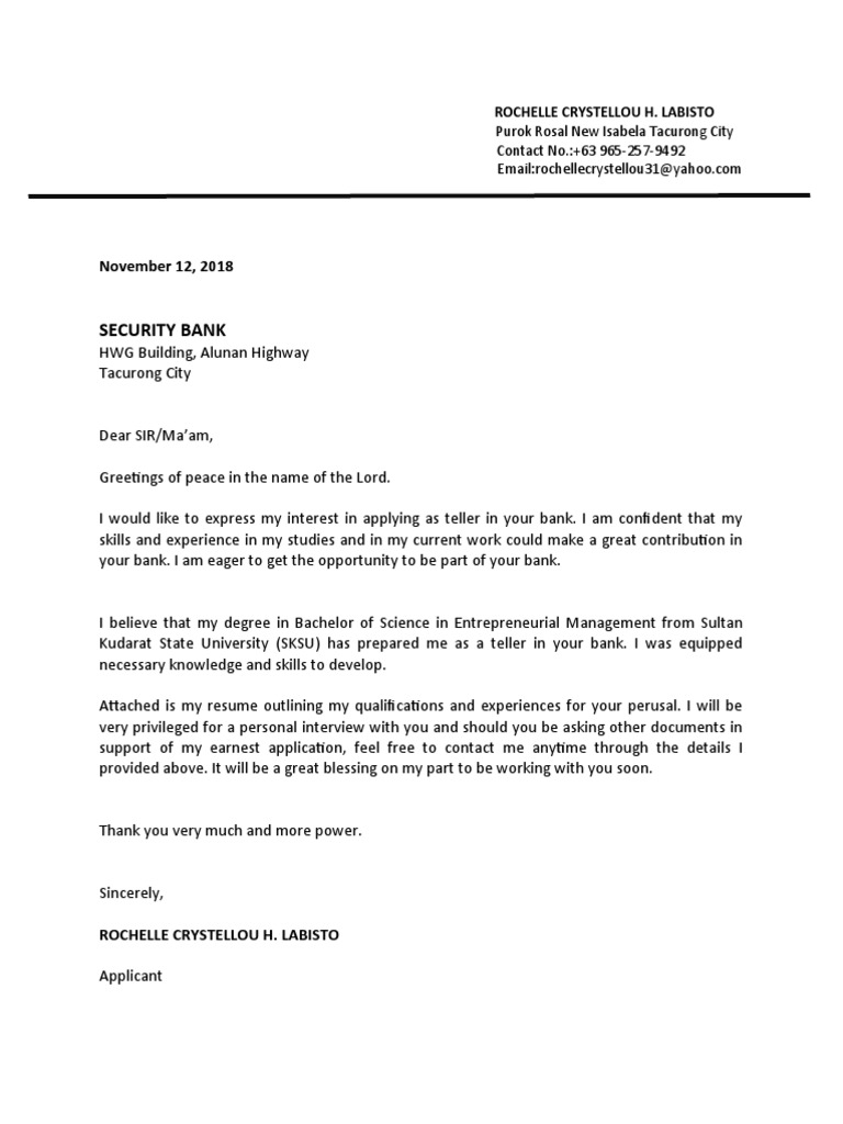 Rochelle Crystellou H Application Letter | PDF