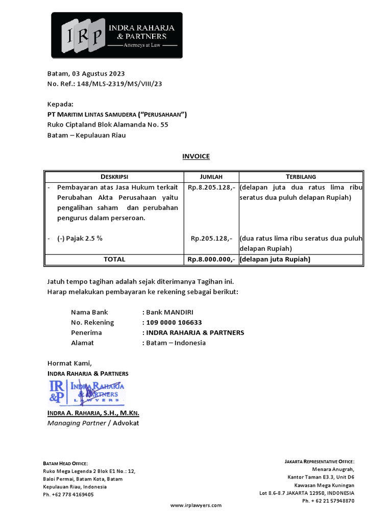 Invoice Jasa Hukum PT Maritim | PDF | Bisnis