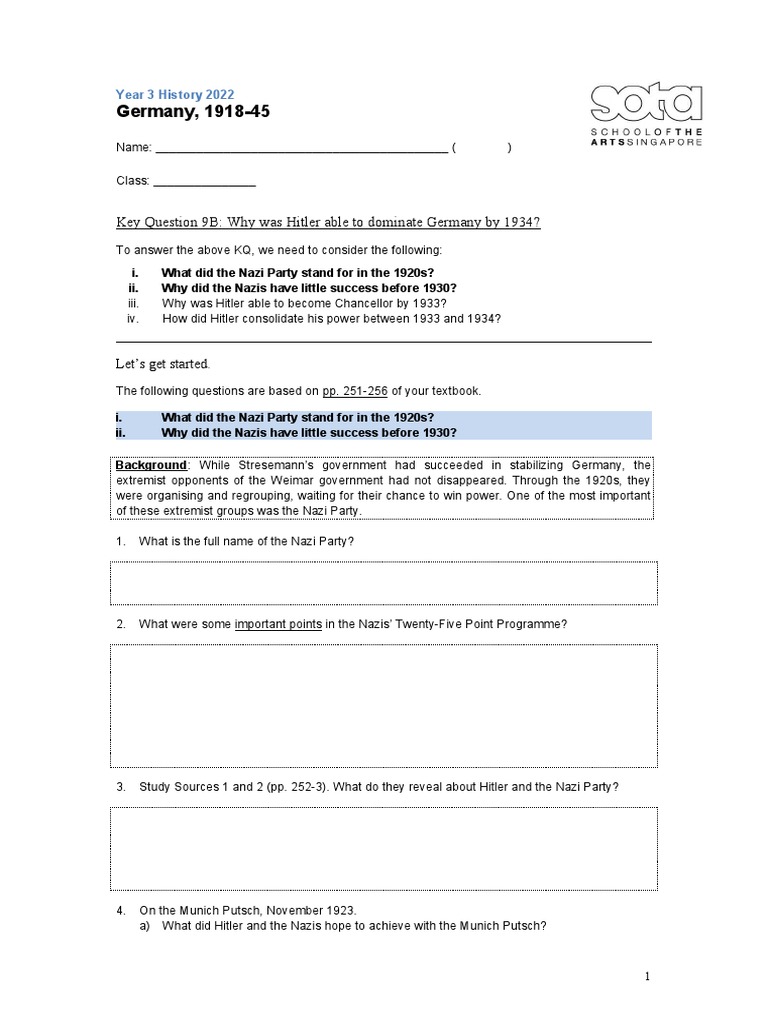 Chapter 9b Germany - Class Practice | PDF | Nazi Party | Nazi Germany