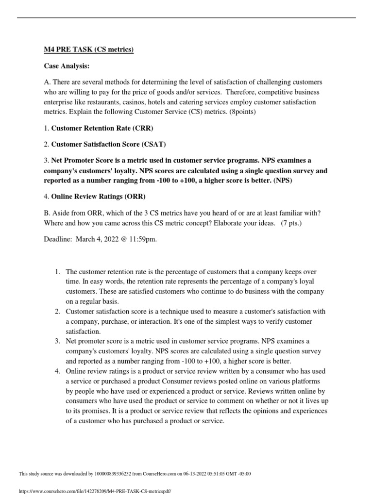 M4 PRE TASK CS Metrics PDF | PDF