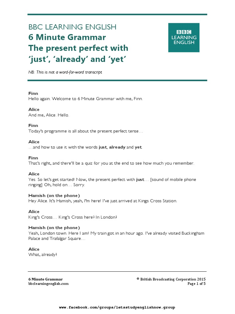 Unit 14.present Perfect With Just, Already and Yet | PDF | Language ...