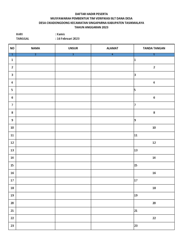 Daftar Hadir Musdes Tim | PDF