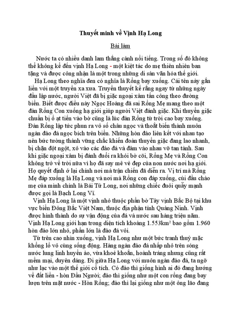 Thuyết minh về Vịnh Hạ Long | PDF