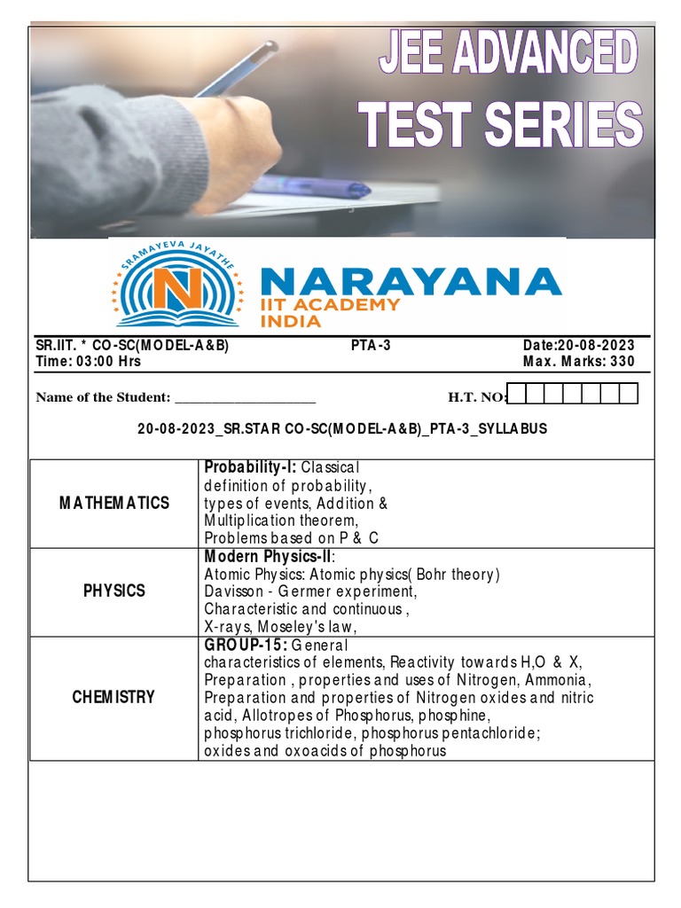 20-08-2023 SR - Star Co-Sc (Model-A&b) Jee Adv New Model-1 (p1) Pta-3 QP | PDF | Acid | Nitric Acid