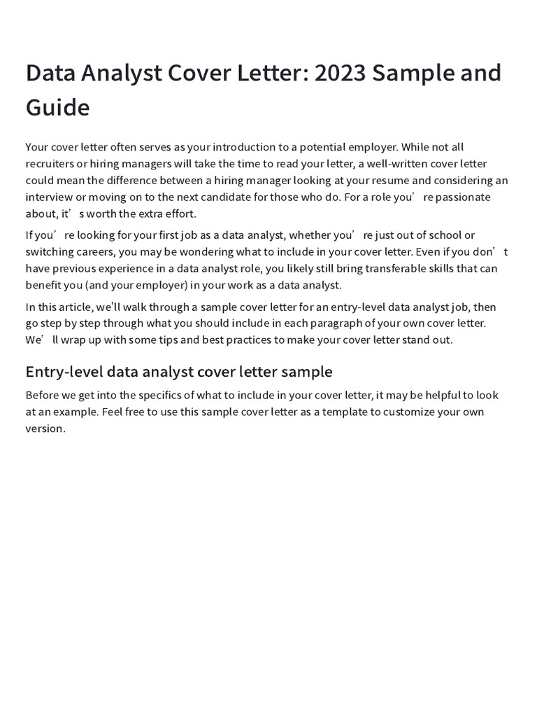 Data Analyst Cover Letter_ 2023 Sample and Guide | PDF | Analytics ...