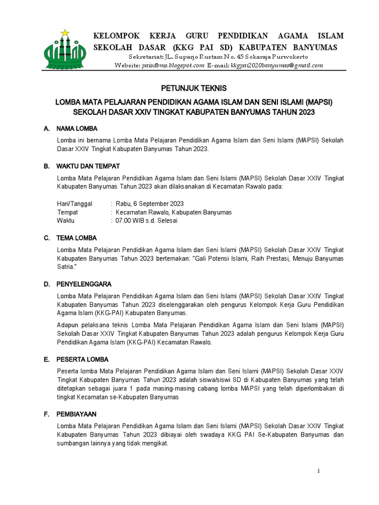 Juknis Mapsi 2023 Tingkat Kab. Banyumas | PDF