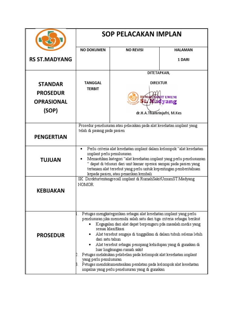Sop Pelacakan Implant | PDF