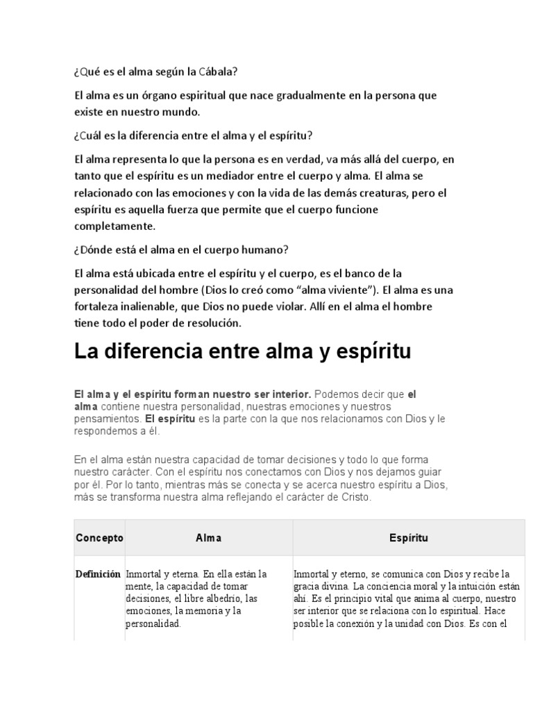 Diferencias entre alma y espíritu en Cábala | PDF | Alma | espíritu Santo
