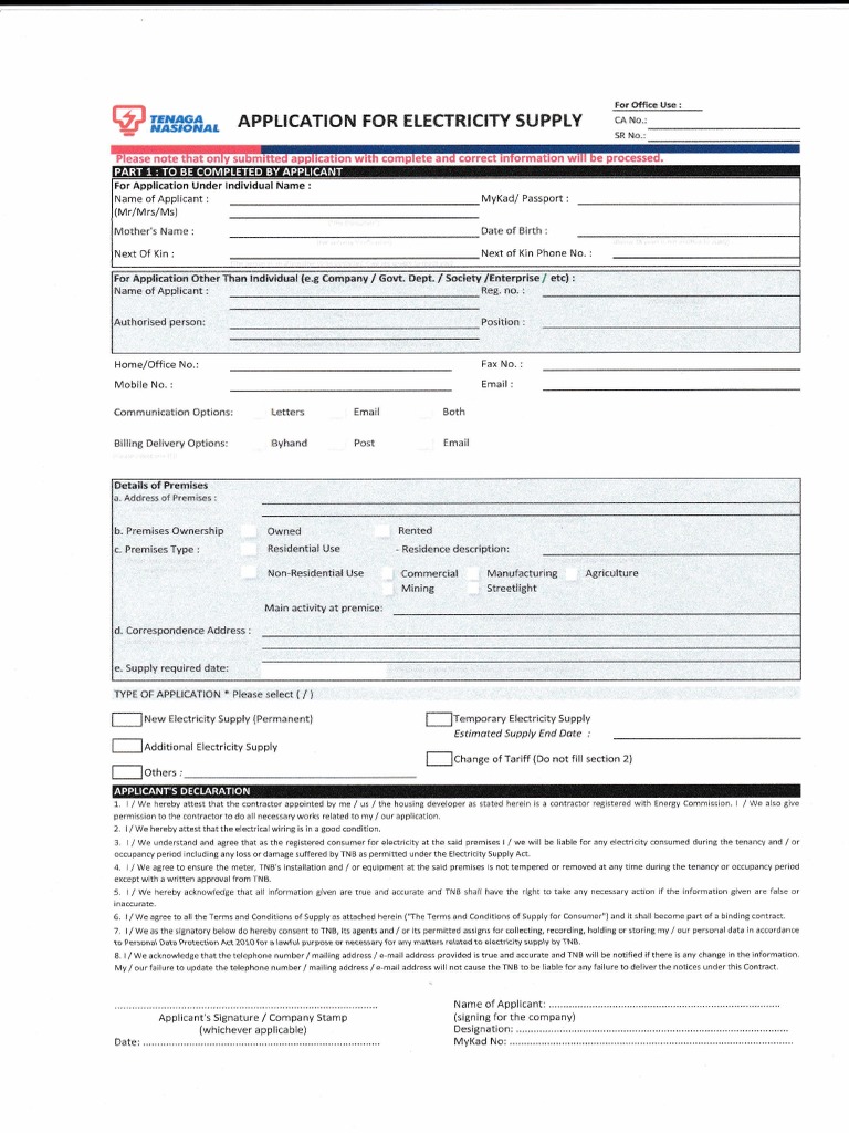 New Form TNB | PDF
