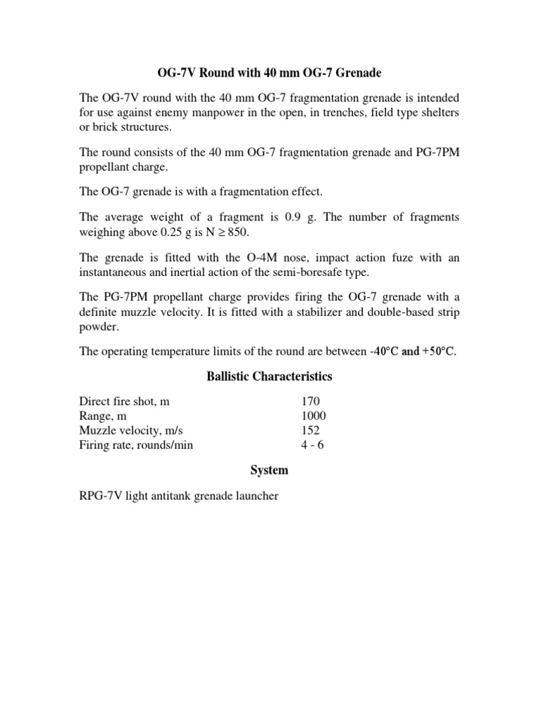 OG-7V Round With 40 MM OG-7 Grenade | PDF