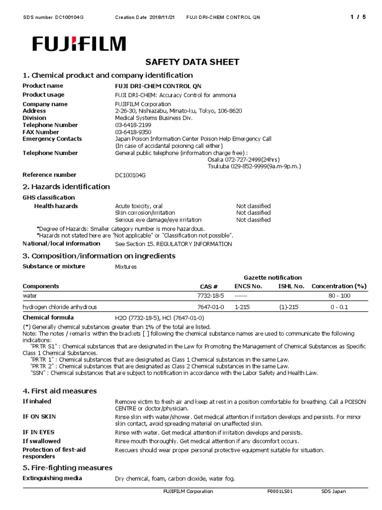 FUJI DRI-CHEM CONTROL QN SDS | PDF