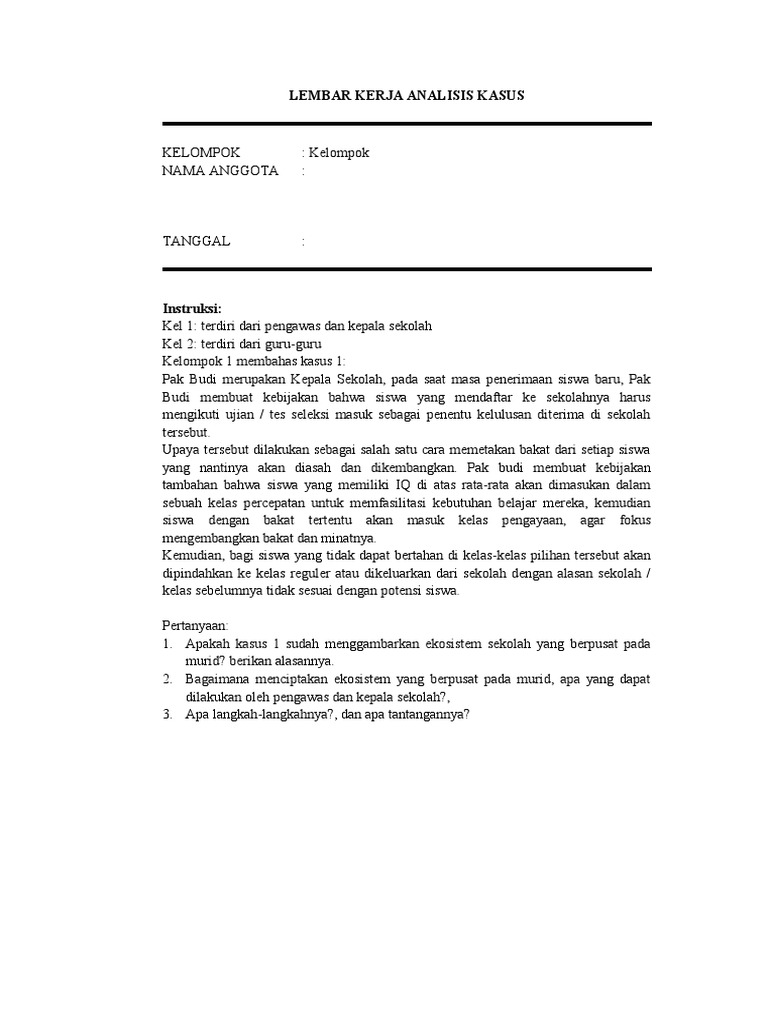Lembar Kerja 2. Ruang Kolaborasi (Analisis Kasus) | PDF