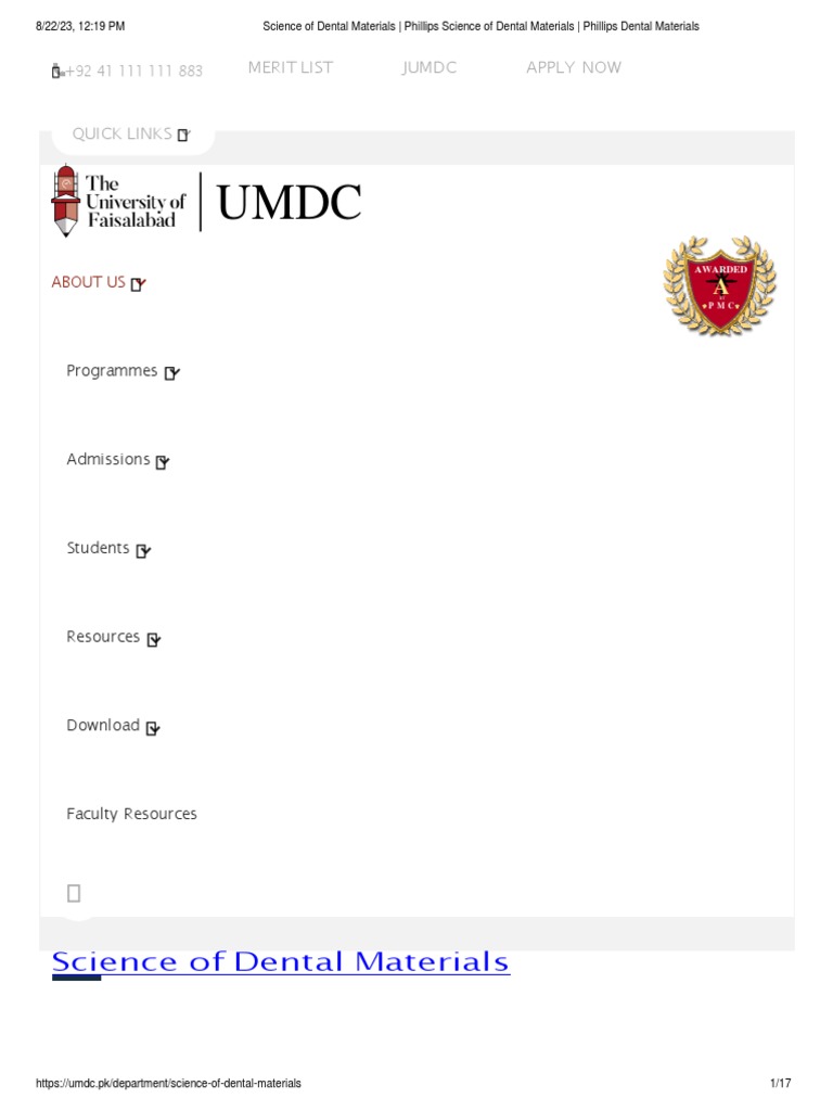 Phillips Science of Dental Materials Guide | PDF