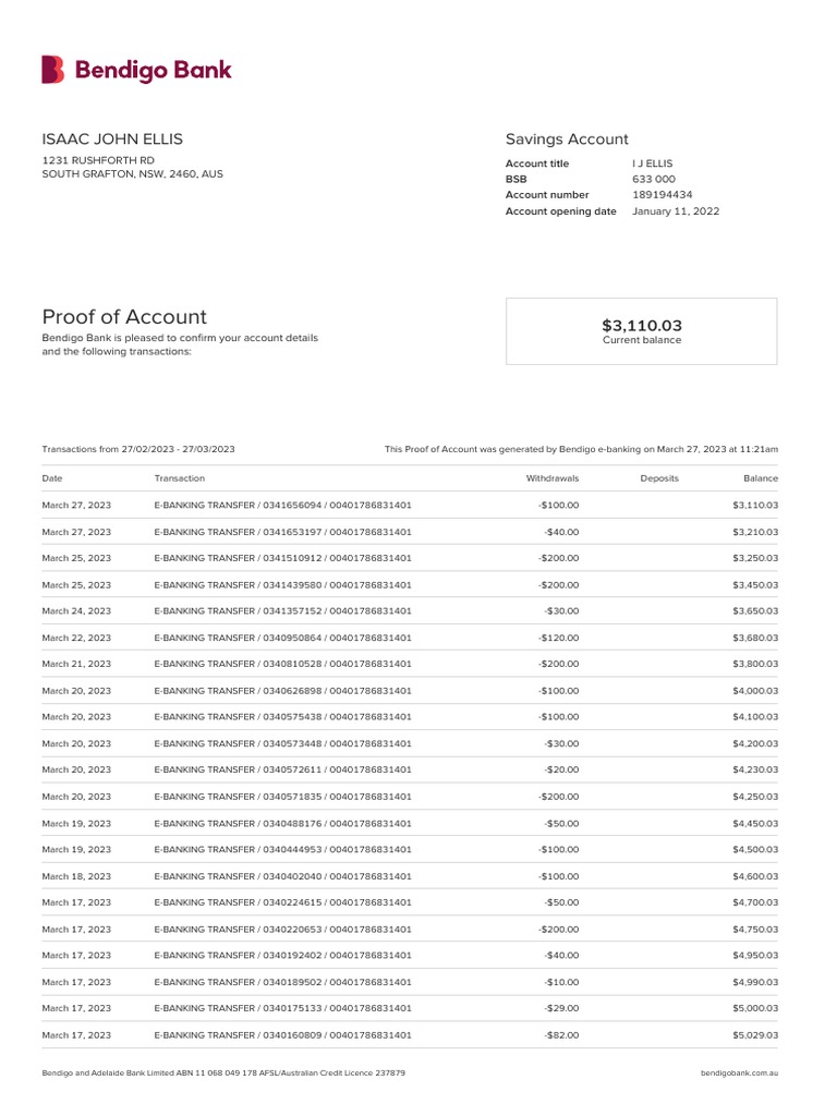 Proof of Account: Isaac John Ellis Savings Account | PDF | Online ...