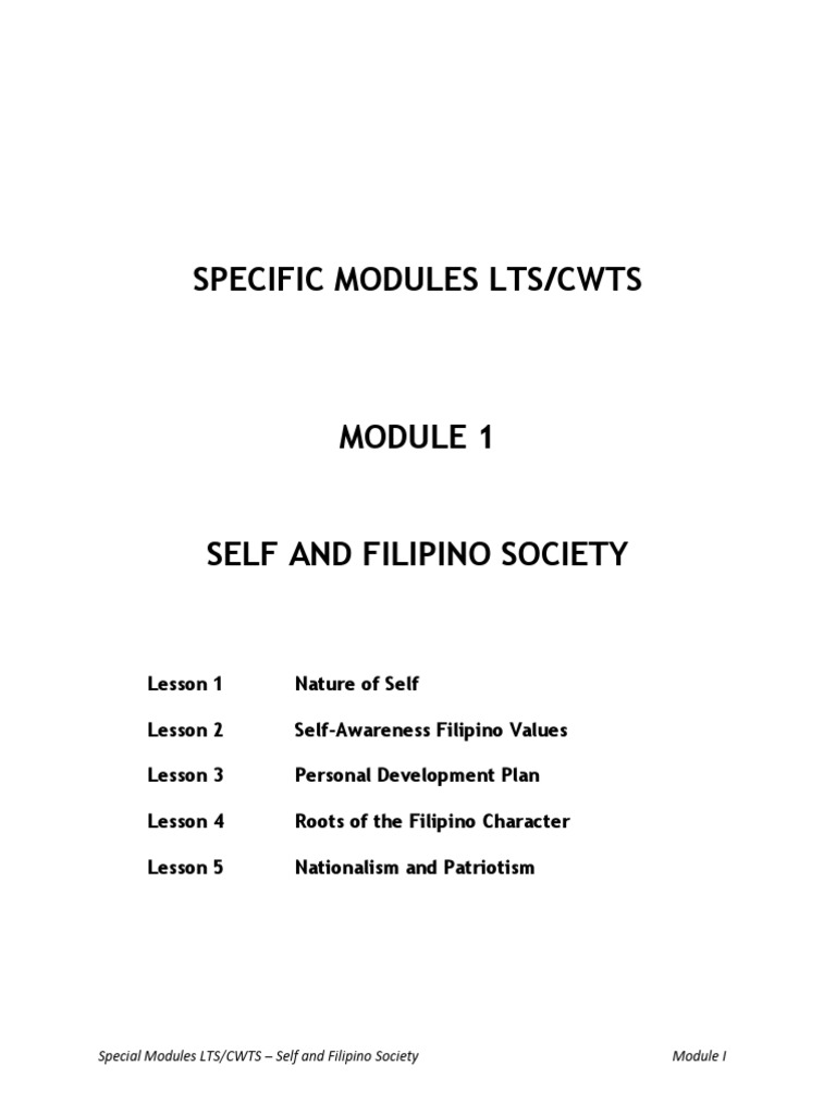 CWTS LTS Specific Module 1 Self and Filipino Society Specific Module | PDF | Consciousness ...