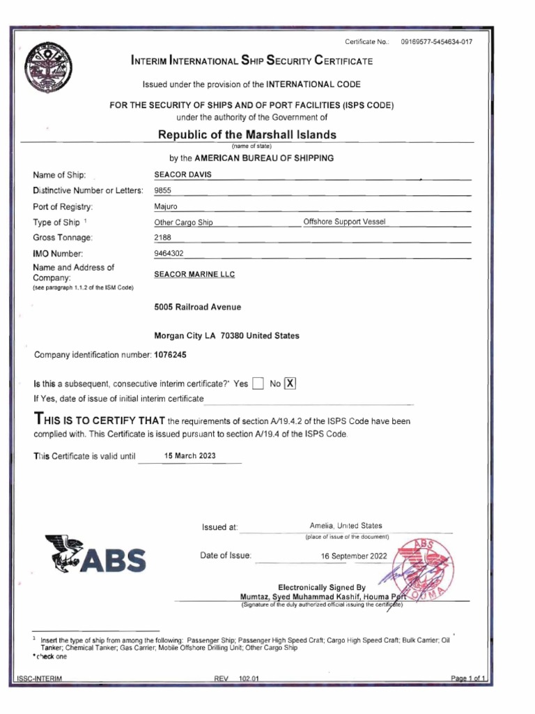I-26 Certificado Internacional de Proteccion Del Buque | PDF
