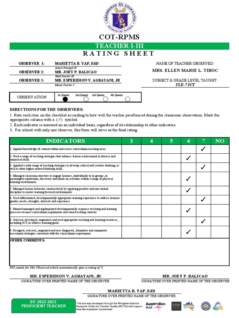 Rating Sheet 1st | PDF