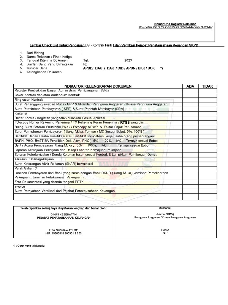 Verifikasi Pengajuan LS Pejabat Keuangan SKPD | PDF