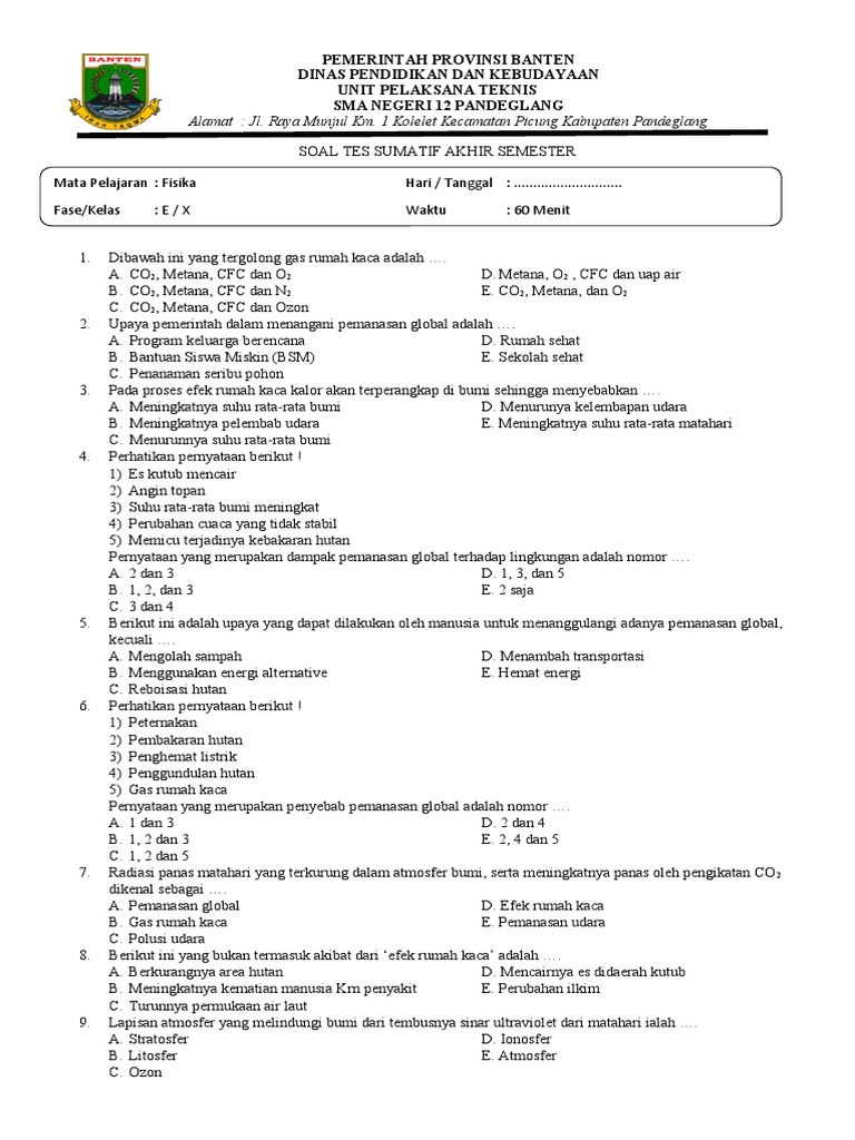 SOAL SUMATIF Kelas X | PDF