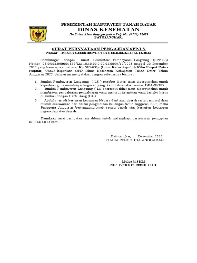 Surat Pengajuan SPP-LS | PDF