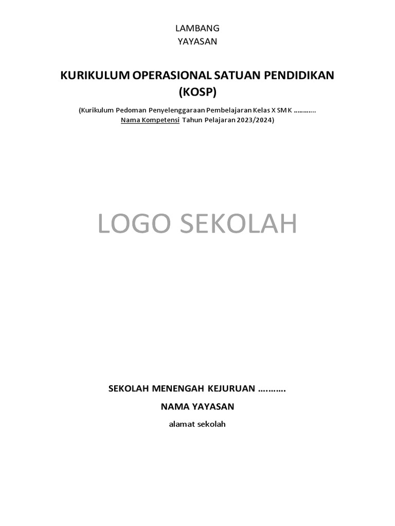 KOSP SMK Swasta (Template Cover) | PDF