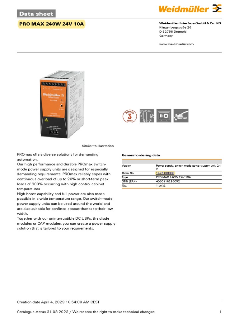 Data Sheet: PRO MAX 240W 24V 10A | PDF | Alternating Current ...