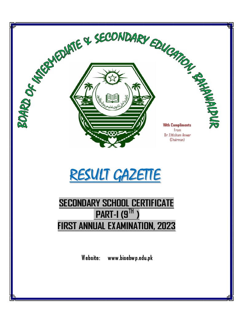 BISE Bahawalpur 9th Result 2023 | PDF