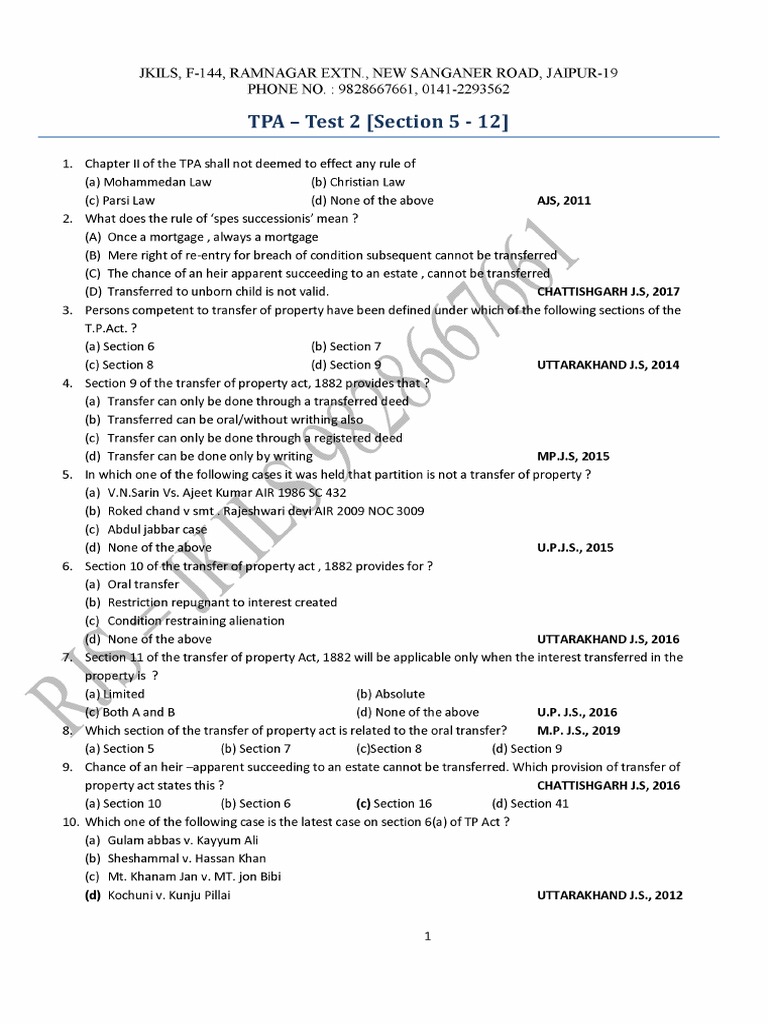 TPA - Test 2 (Section 5 - 12) | PDF
