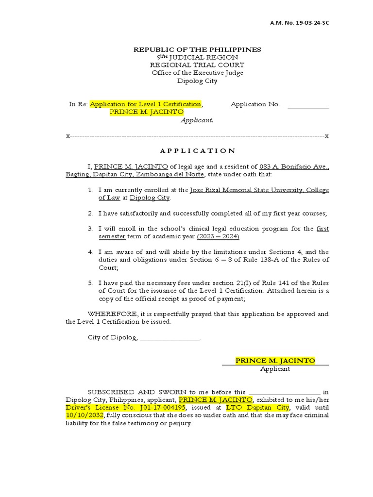 First Level Certification Application | PDF
