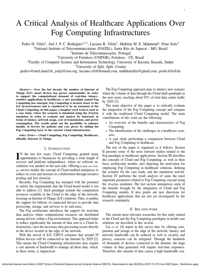 A Critical Analysis of Healthcare Applications Over Fog Computing ... A Critical Analysis of Healthcare Applications Over Fog Computing ...