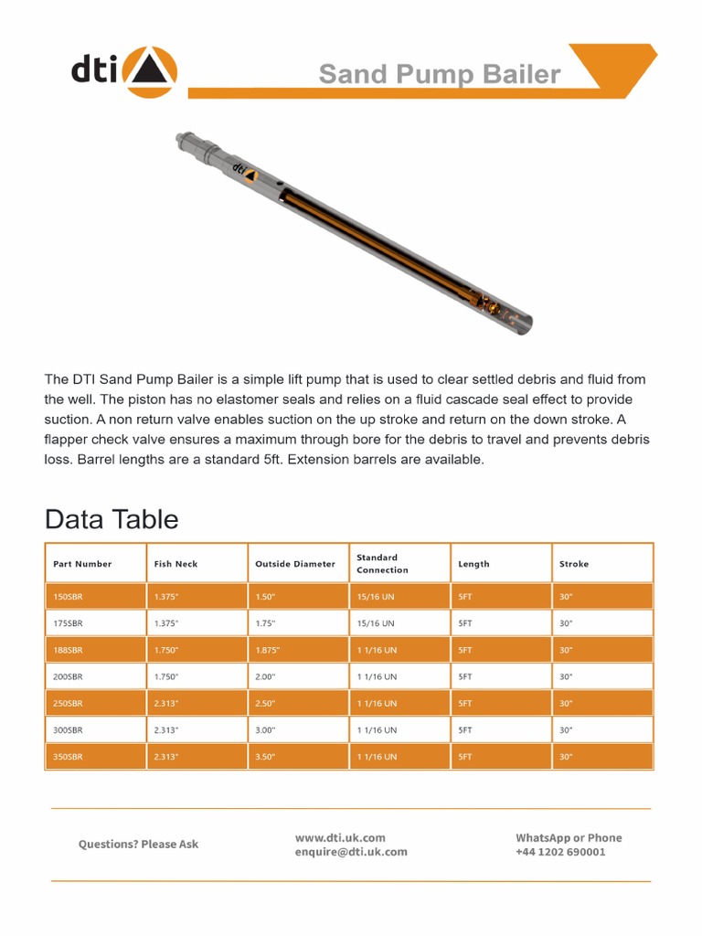 DTI DataSheet - Sand Pump Bailer | PDF