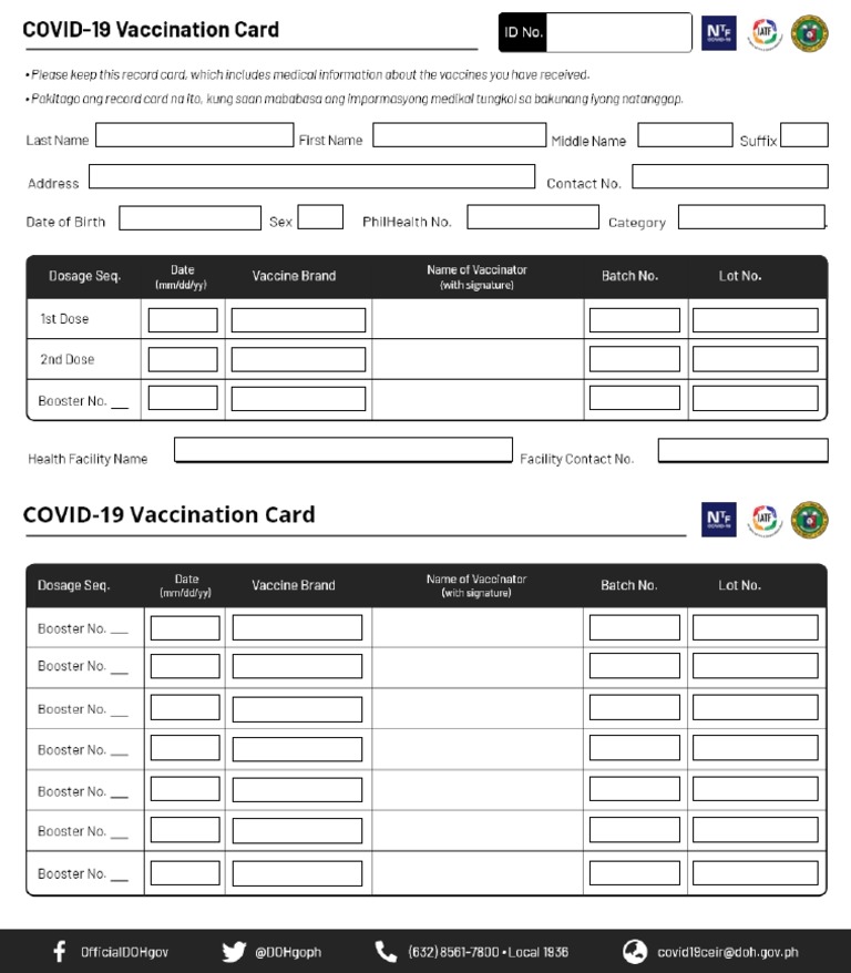 2022 Editable PDF DOH Vaccination Card With Booster | PDF