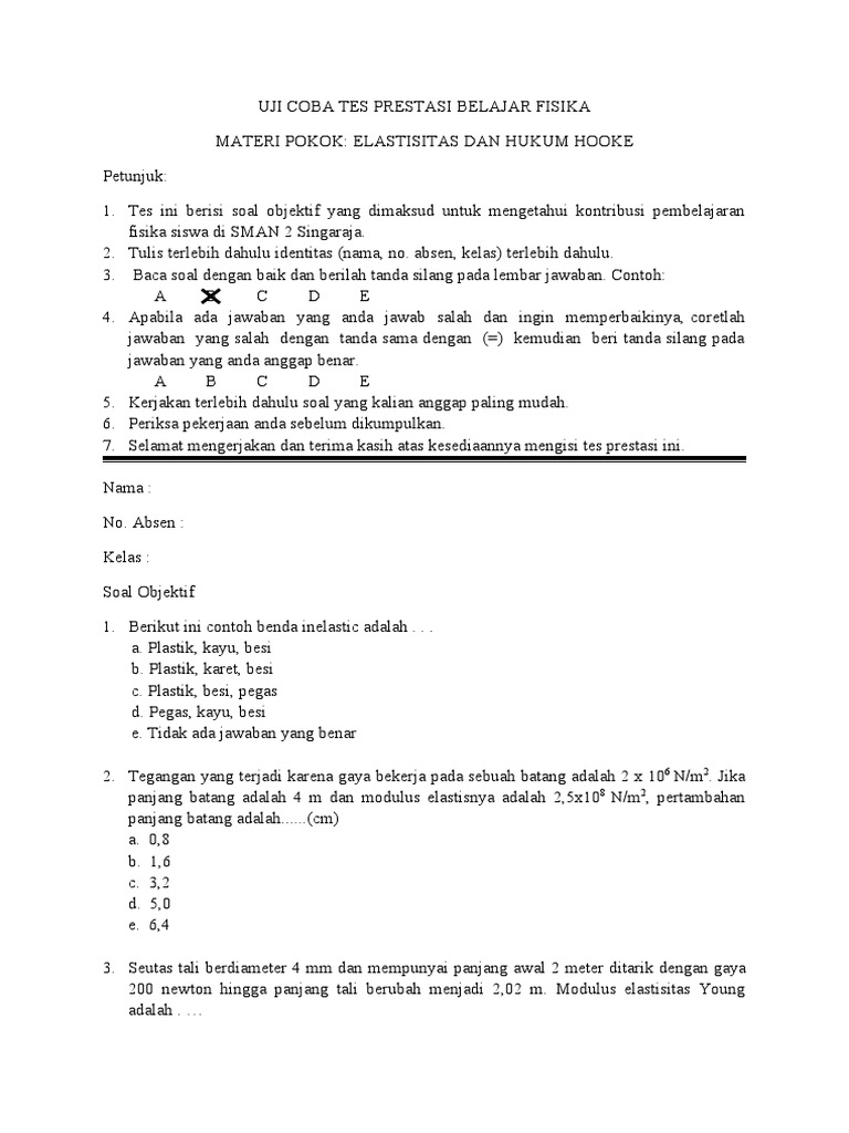 Tes Prestasi Fisika: Elastisitas Pegas | PDF