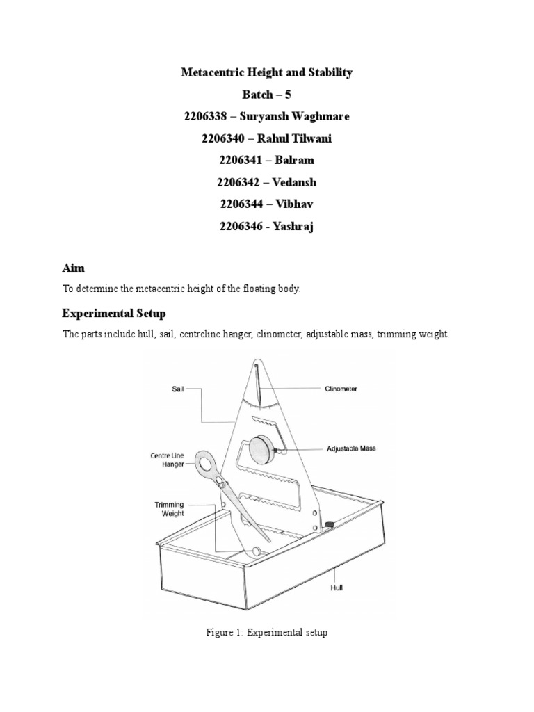 Metacentric Height and Stability Analysis | PDF | Science & Mathematics ...
