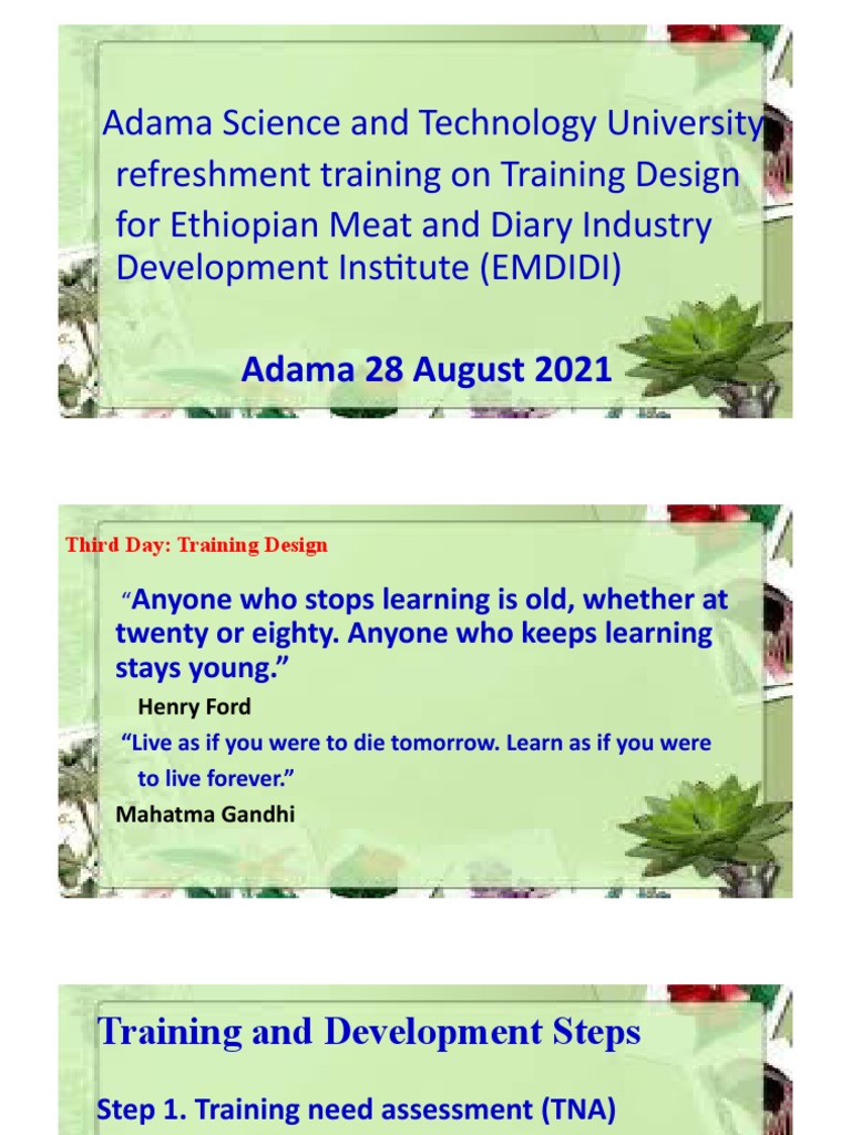 Adama Science and Technology University Refreshment Training On Training Design For Ethiopian ...