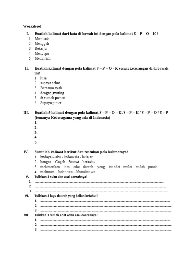 Worksheet B. Indo SPOK | PDF
