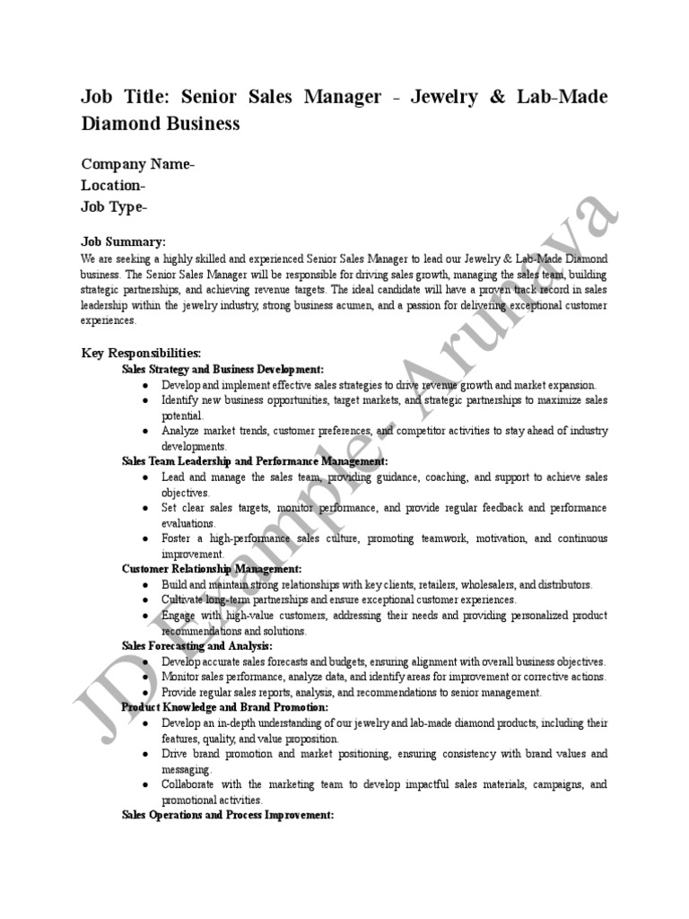 JD - Senior Sales Manager | PDF | Sales | Customer Relationship Management