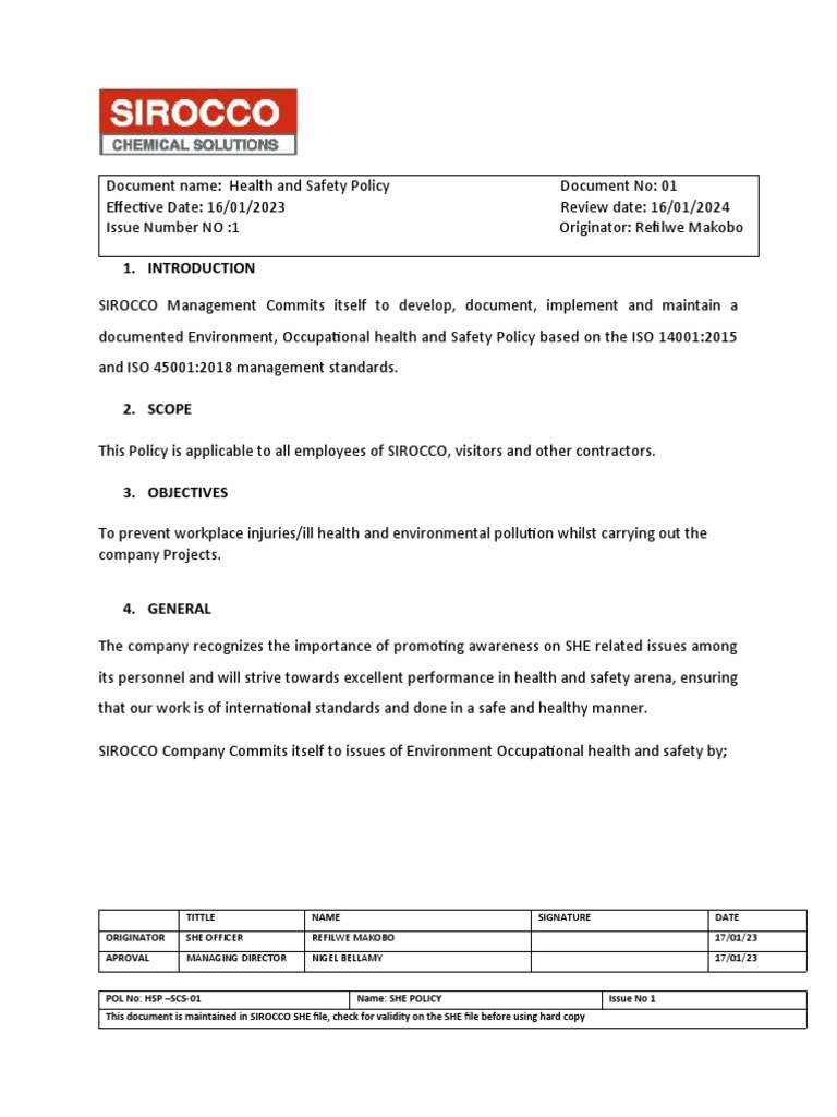 HSE Policy Draft | PDF | Occupational Safety And Health | Risk