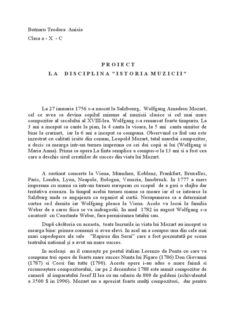 Proiect W. A. Mozart | PDF